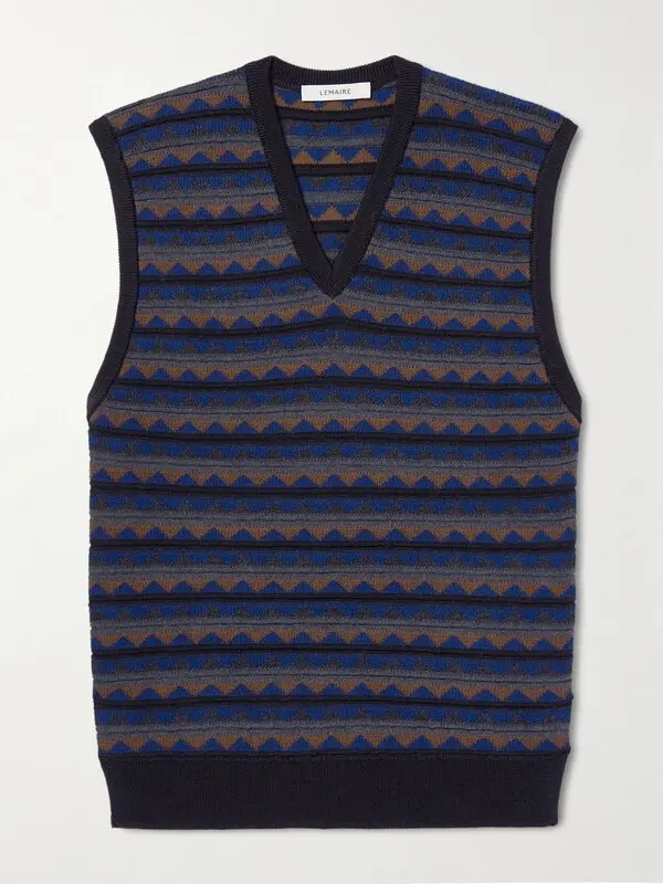 LEMAIRE Jacquard-knit Merino Wool-blend Sweater Vest - Black