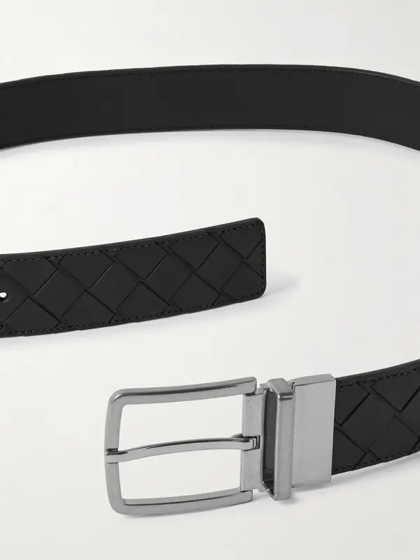 Bottega Veneta 3.5cm Reversible Intrecciato Leather Belt - Black
