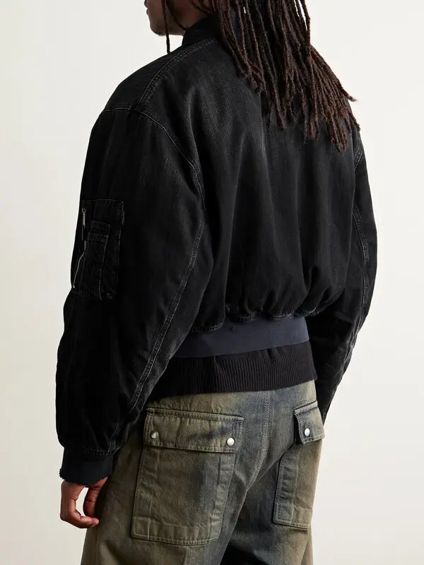 Balenciaga Distressed Denim Ma-1 Bomber Jacket