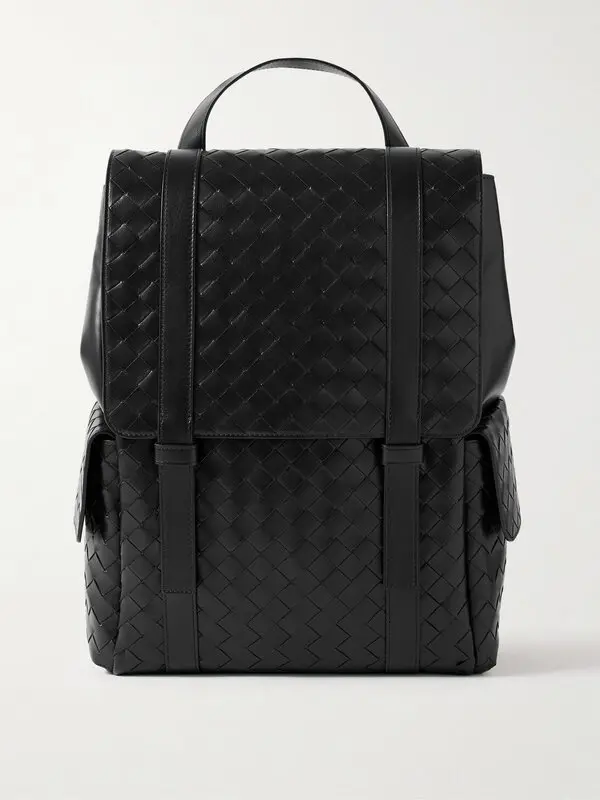 Bottega Veneta Intrecciato Leather Backpack - Black