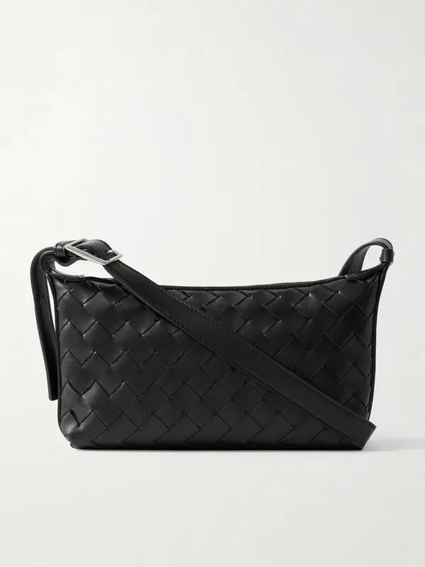 Bottega Veneta Intrecciato Leather Messenger Bag - Black