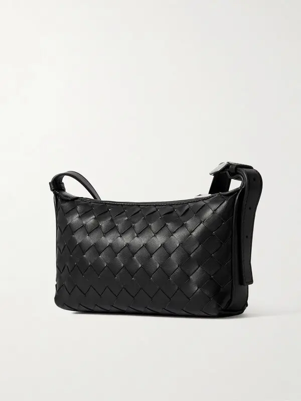 Bottega Veneta Intrecciato Leather Messenger Bag - Black