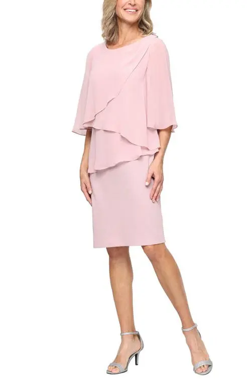 SL FASHIONS Tiered Glitter Chiffon Sheath Dress - Blush