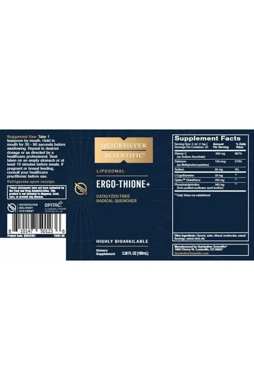 QUICKSILVER SCIENTIFIC Ergo Thione Plus Liposomal Antioxidant Cellular Support Supplement