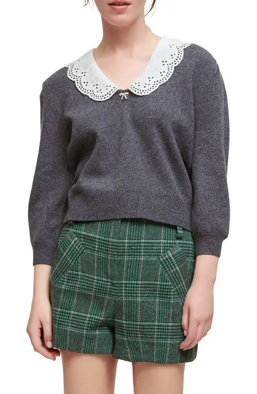 Maje Lace Collar Crop Sweater