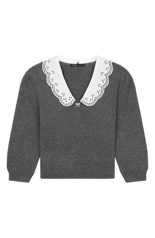 Maje Lace Collar Crop Sweater