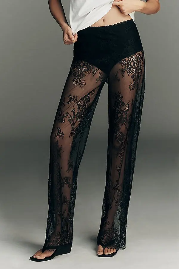 LYREBIRD Lace Wide Leg Pants - Black