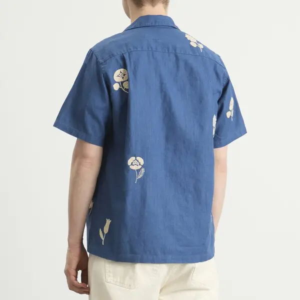 Portuguese Flannel Embroidery Nature Ramie Vacation Shirt - Blue
