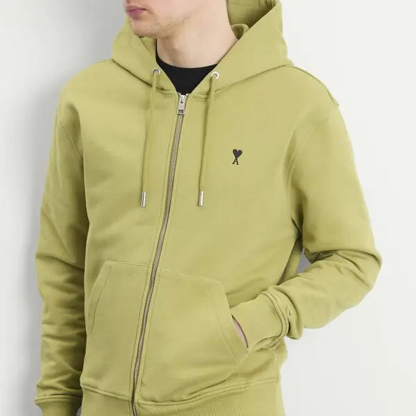 AMI Paris Contrasted De Coeur Hoodie - Matcha