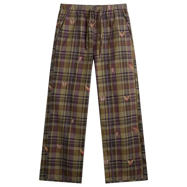 Needles Embroidered Madras Plaid Easy Pants
