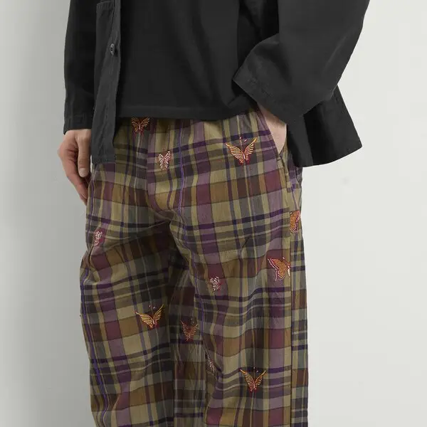 Needles Embroidered Madras Plaid Easy Pants