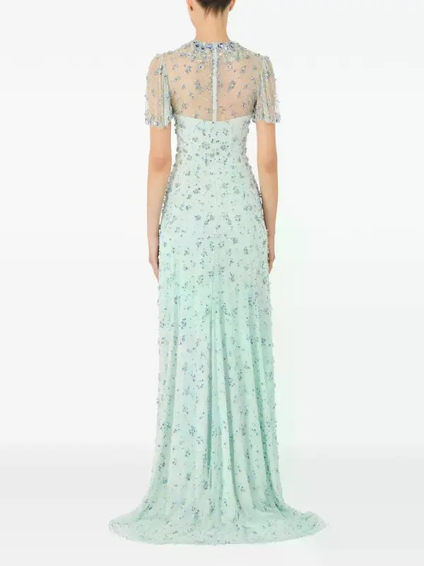 Jenny Packham Beaded Short Sleeve Maxi Dress - Blue