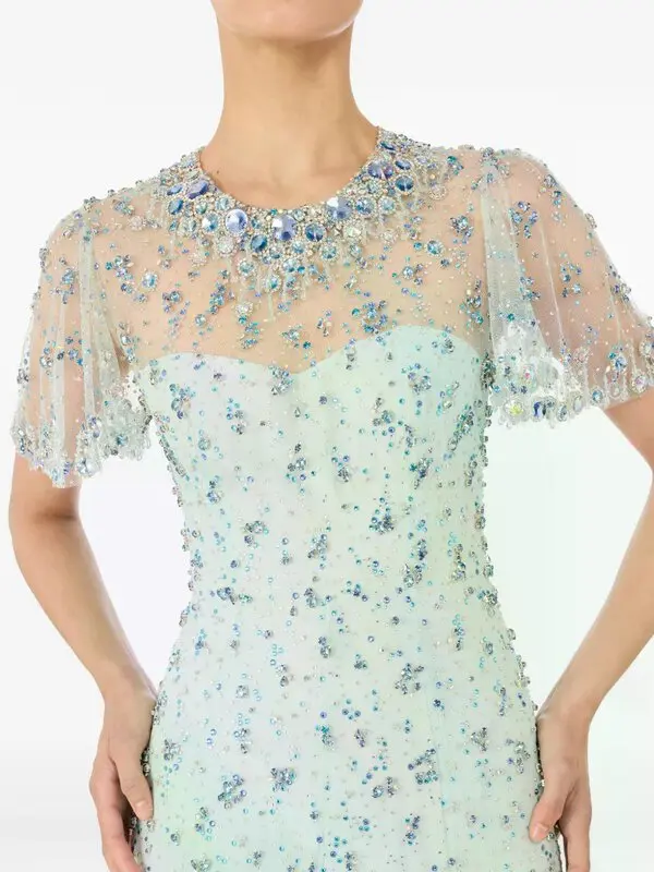 Jenny Packham Beaded Short Sleeve Maxi Dress - Blue