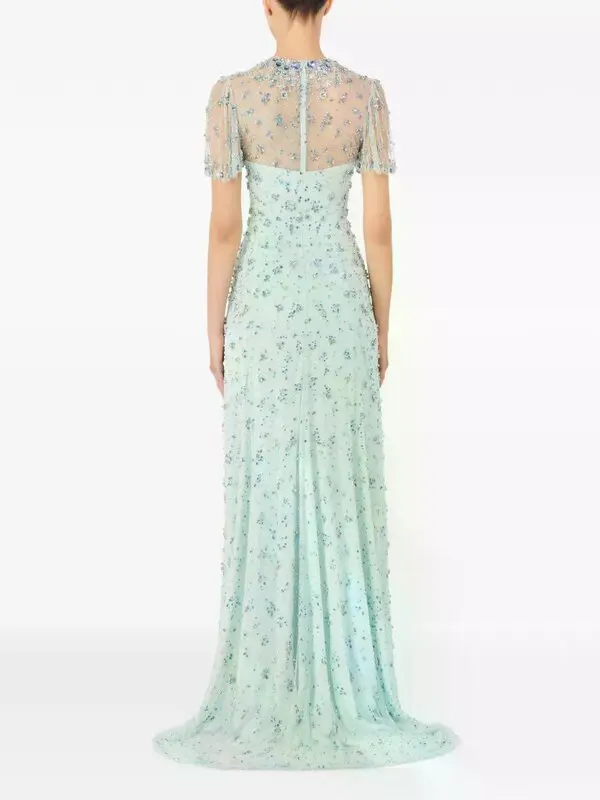Jenny Packham Beaded Short Sleeve Maxi Dress - Blue