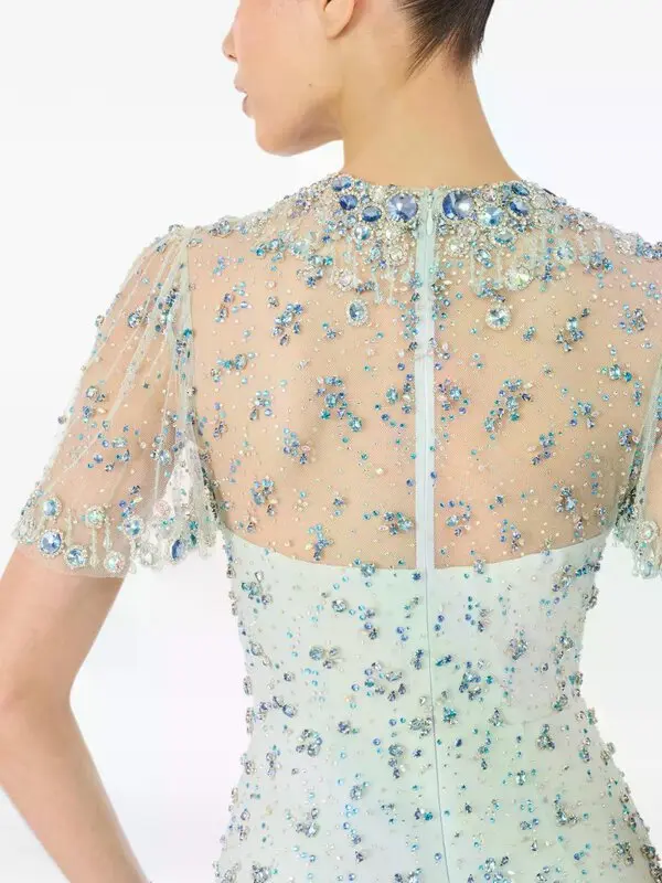 Jenny Packham Beaded Short Sleeve Maxi Dress - Blue