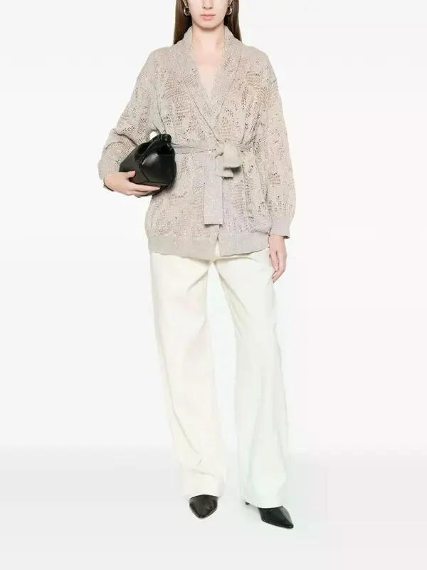 Brunello Cucinelli Open Knit Cardigan With Tie Waist