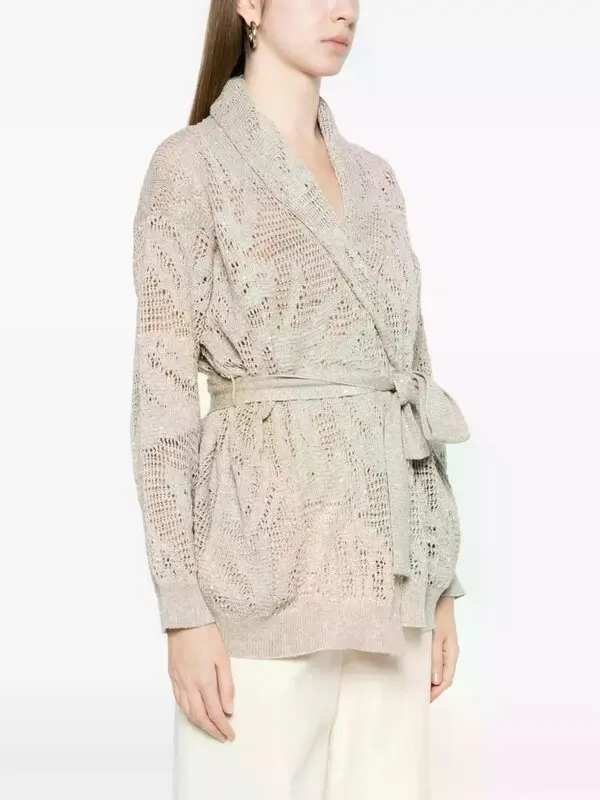 Brunello Cucinelli Open Knit Cardigan With Tie Waist