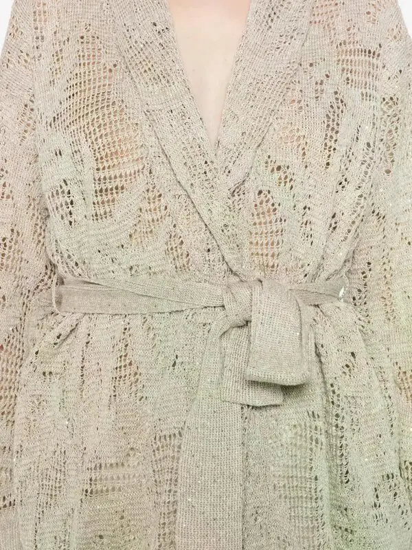 Brunello Cucinelli Open Knit Cardigan With Tie Waist