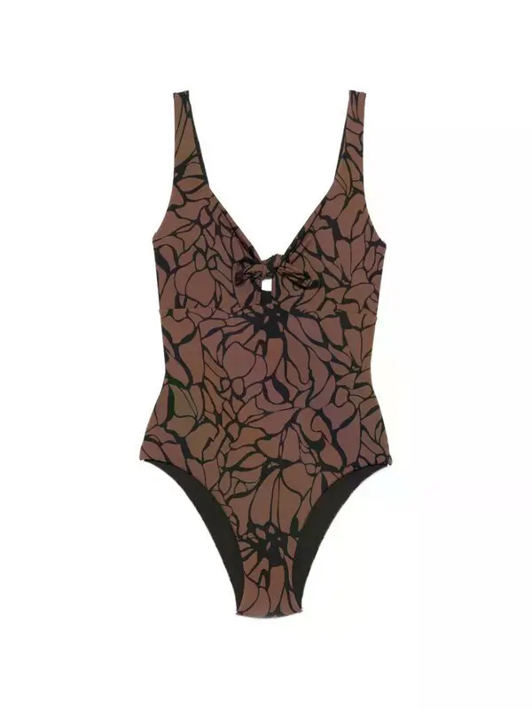 FISICO Floral Print Tie-detail Swimsuit - Brown