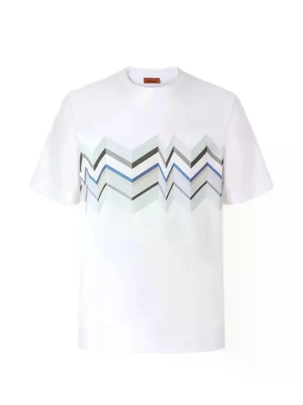 Missoni Crew-neck Cotton T-shirt With Irregular Zigzag Print - White