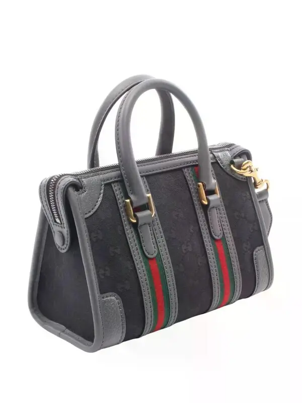 Gucci Mini Gg Canvas Web Bauletto Top Handle Satchel - Black