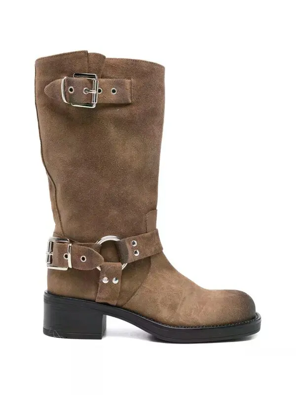 GISEL MOIRE Buckle-strap Boots - Brown