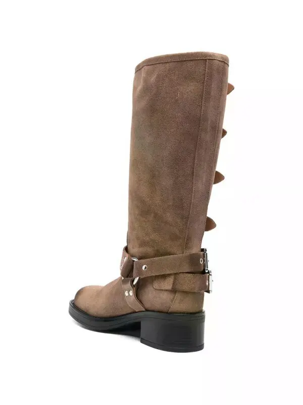 GISEL MOIRE Buckle-strap Square-toe Boots