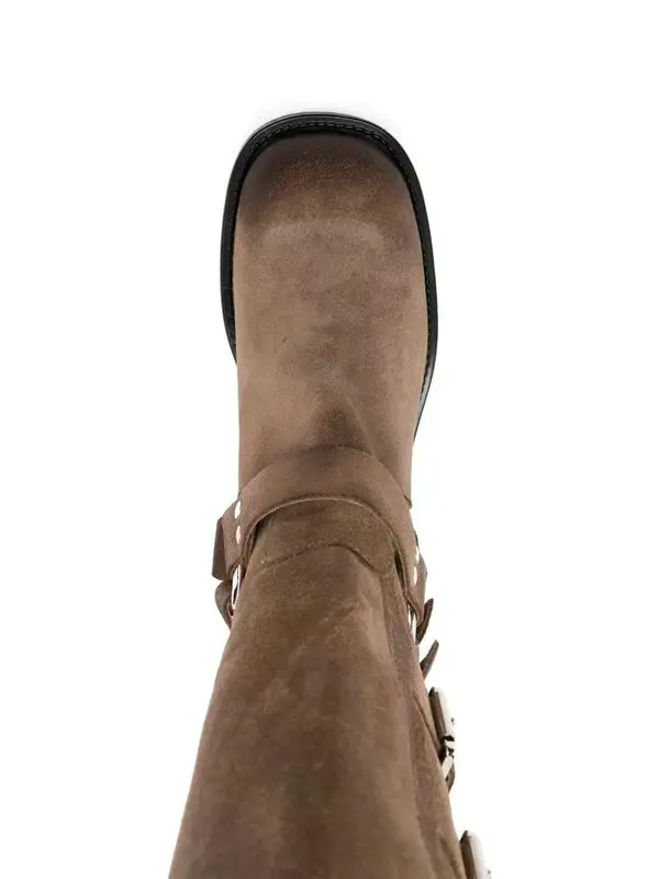 GISEL MOIRE Buckle-strap Square-toe Boots