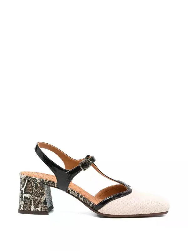 Chie Mihara T-strap Snakeskin Block Heel Shoes - White