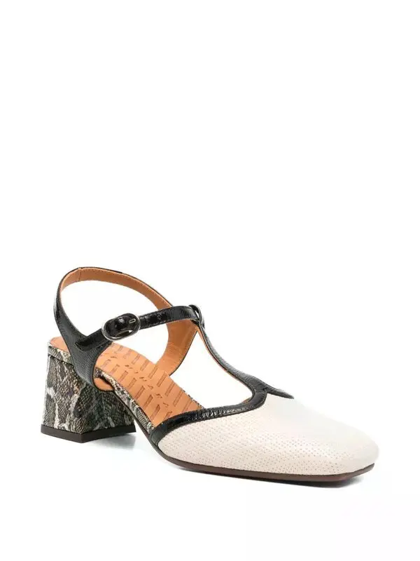 Chie Mihara T-strap Snakeskin Block Heel Shoes - White