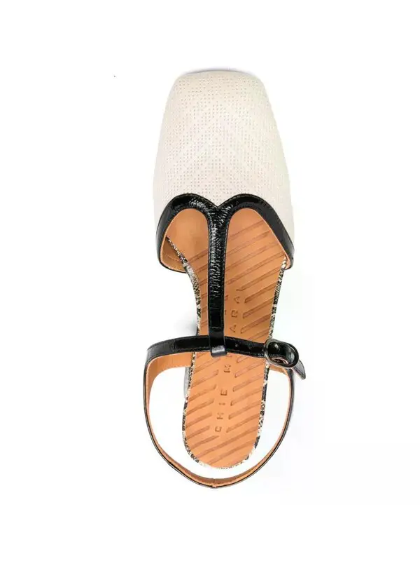 Chie Mihara T-strap Snakeskin Block Heel Shoes - White
