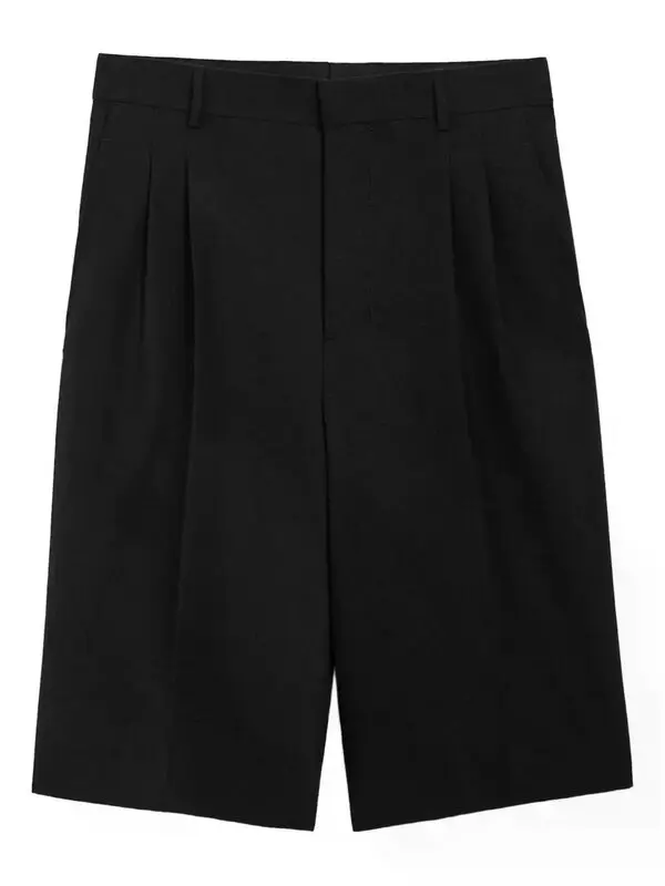 AMI Paris Pleated High-waist Bermuda Shorts - Black