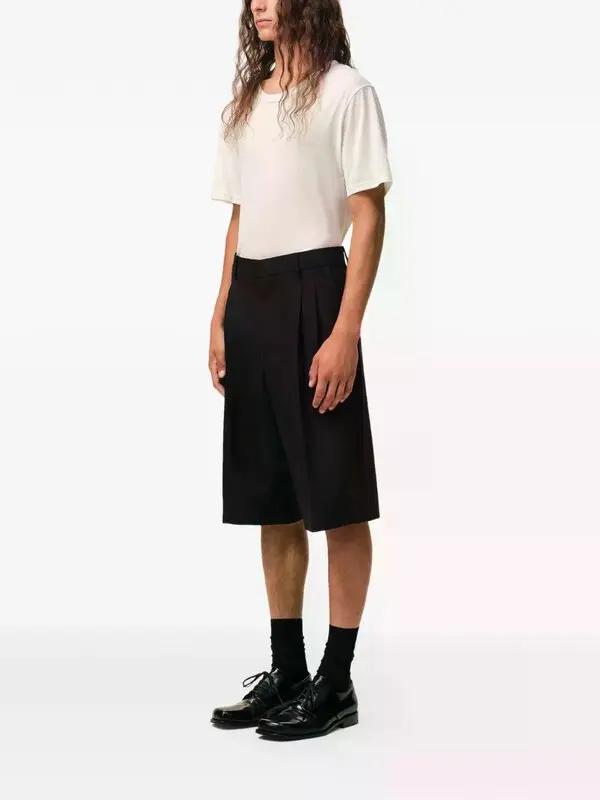 AMI Paris Pleated High-waist Bermuda Shorts - Black
