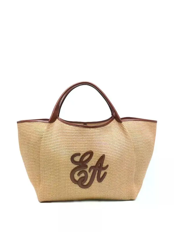 Emporio Armani Embroidered Raffia Shoulder Bag - Neutrals