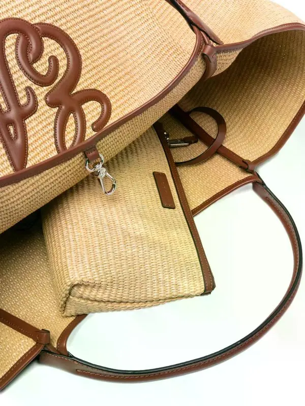 Emporio Armani Embroidered Raffia Shoulder Bag - Neutrals