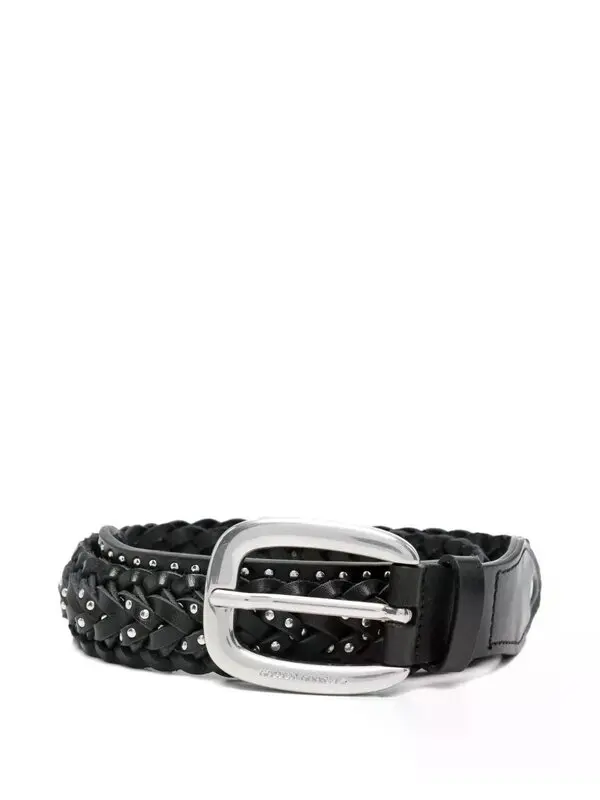 GOLDEN GOOSE Braided Studded Leather Belt - Black