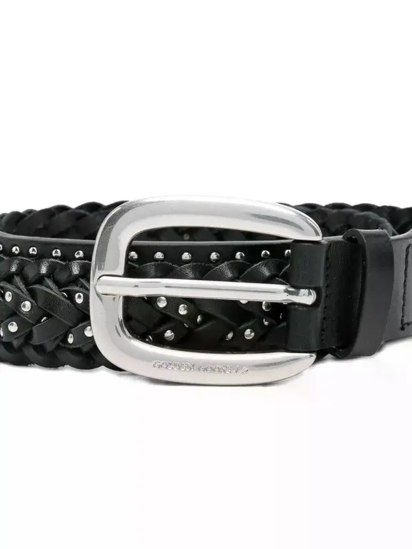 GOLDEN GOOSE Braided Studded Leather Belt - Black
