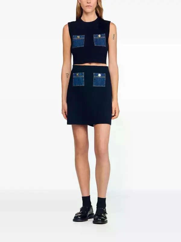 Sandro Denim-pockets Sleeveless Top