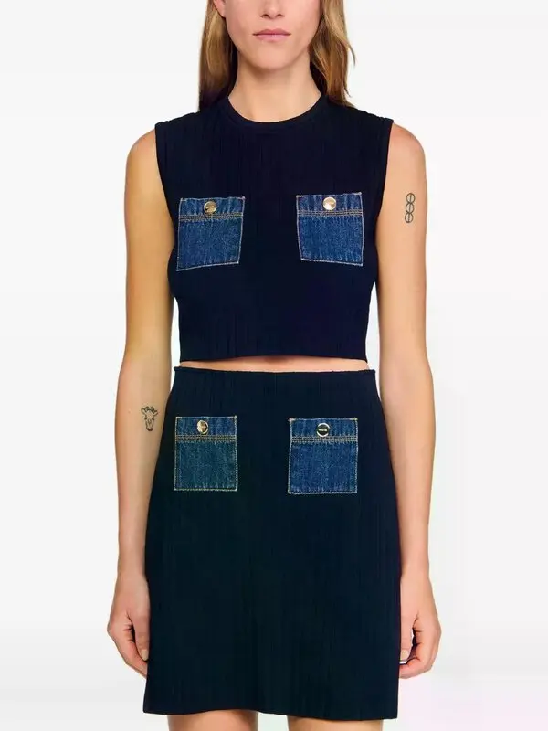 Sandro Denim-pockets Sleeveless Top