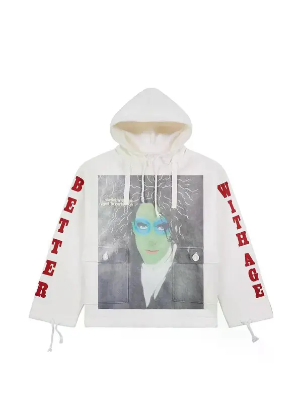 BETTER WITH AGE Graphic Smock Hoodie - White