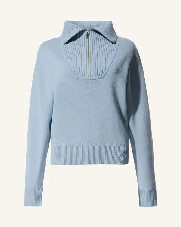 Perfect Moment Half Zip Wool & Cashmere Top - Cloud-blue