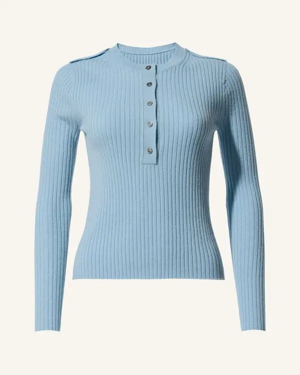 Perfect Moment Ribbed Henley Wool & Cashmere Top - Cloud-blue