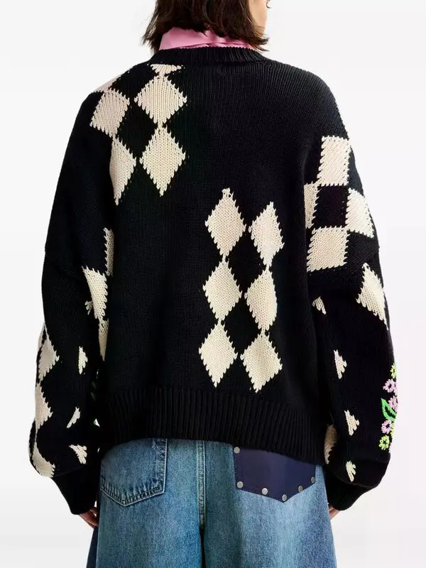 Essentiel Antwerp Floral Embellished Check Pattern Sweater