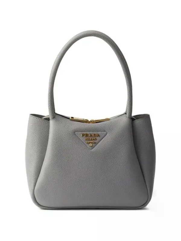 Prada Logo Detail Leather Tote Bag - Grey