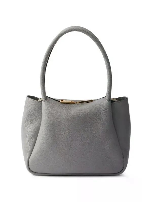 Prada Logo Detail Leather Tote Bag - Grey