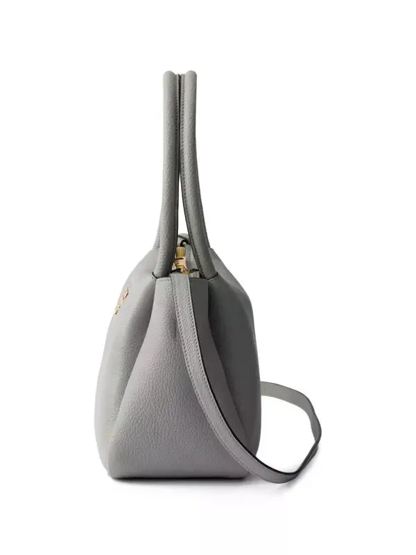 Prada Logo Detail Leather Tote Bag - Grey