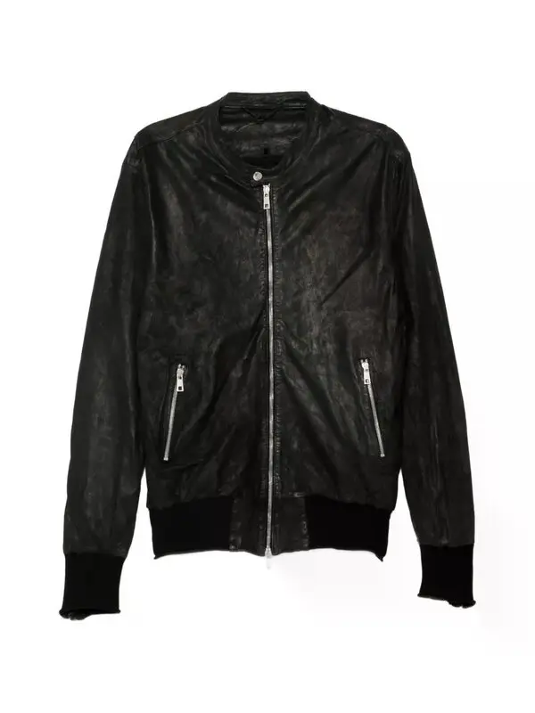 GIORGIO BRATO Leather Stand Collar Jacket - Black