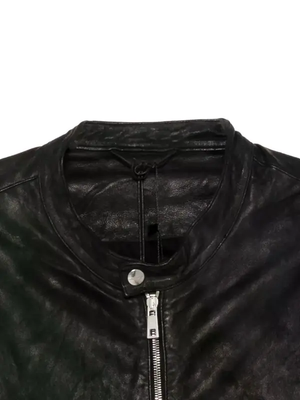 GIORGIO BRATO Leather Stand Collar Jacket - Black
