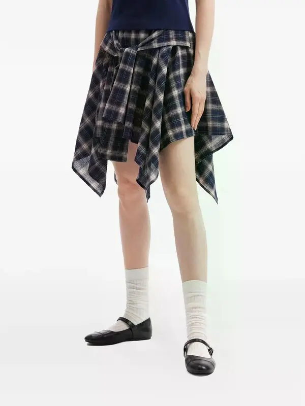 B+AB Tie-waist Check-pattern Asymmetric Skirt