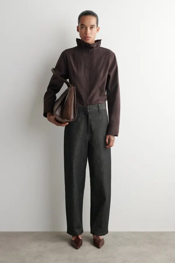 Cos Pintucked Cotton Blouse - Brown